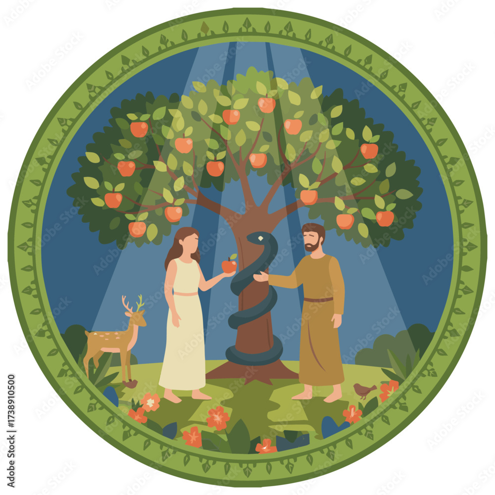 Adam and Eve in the Garden of Eden (Genesis 2–3), bible story Stock ...
