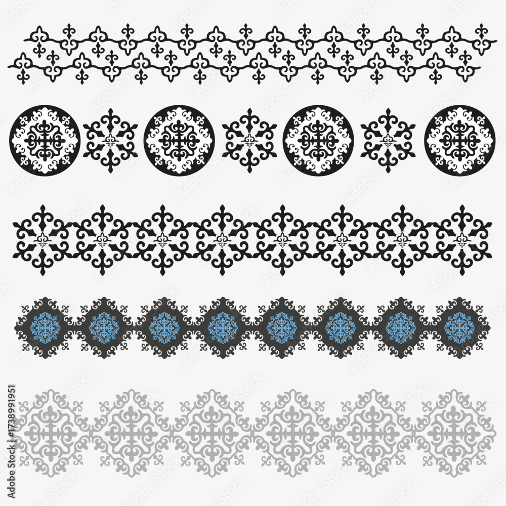 Vector set of traditional Central Asian ornamental borders and ...