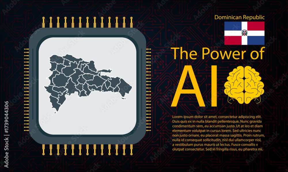 Dominican Republic map with microchip war and AI concept on circuit ...