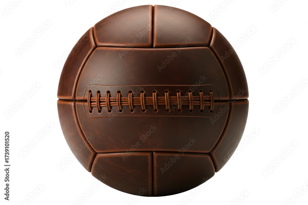 Vintage brown leather soccer ball with classic stitched laces on a ...