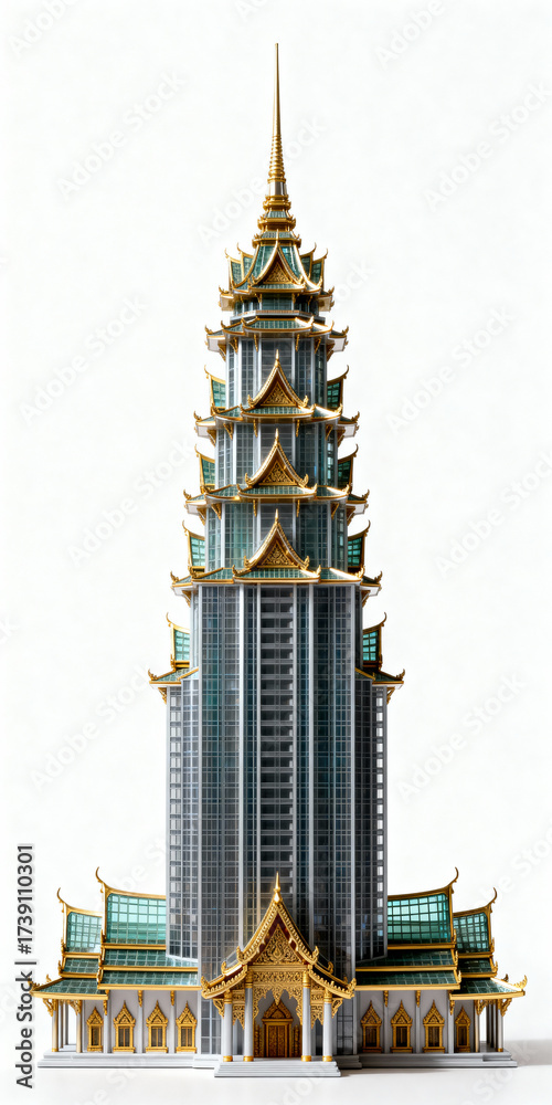 Grand Asian Fusion Skyscraper: Full-view architectural model of a ...