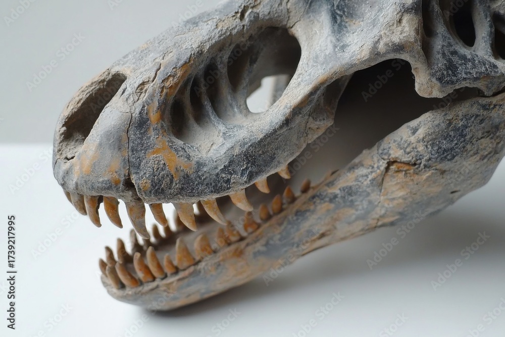 Examine ancient predator skull museum exhibit fossil display indoor ...