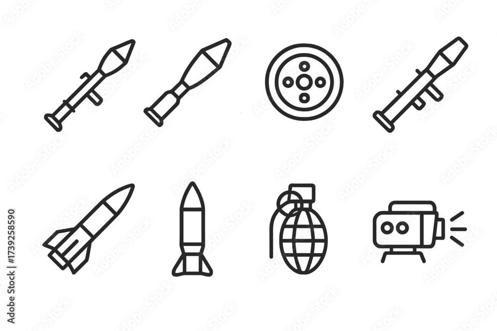 Stock-Vektorgrafik „Anti-Tank Weapons Icons. Outline icon set of anti ...