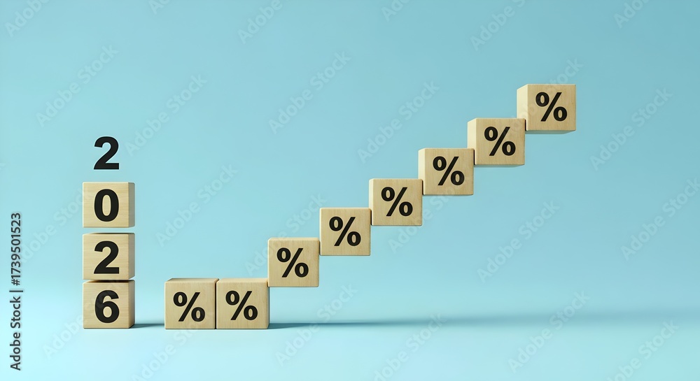Rising interest rates in 2026, wallpaper, represented by stacked blocks ...