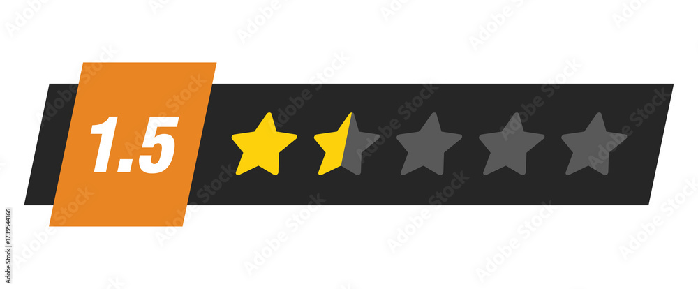 One and a half star rating bar with numeric label 1.5 in orange badge ...