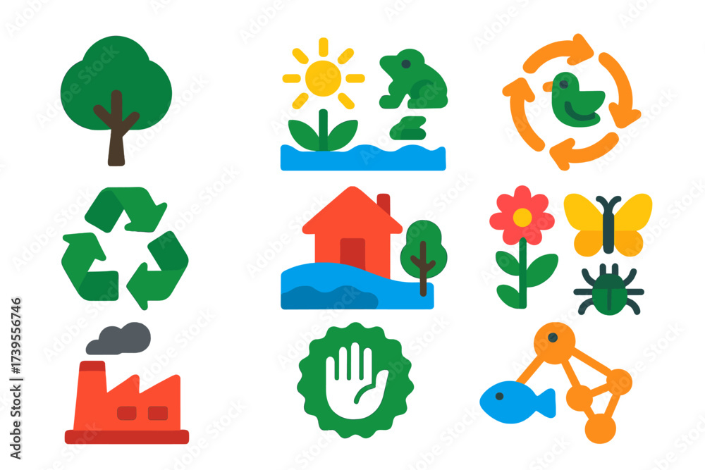 Ecology Icon Set. Flat vector icons of ecology: [tree, ecosystem ...