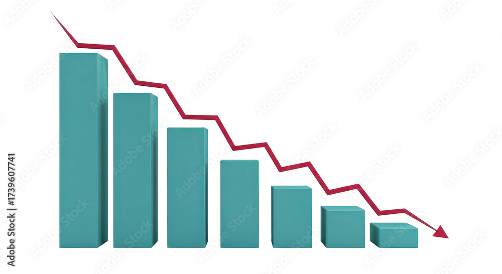 Bar Graph Showing a Downward Trend with Red Arrow Overlay. Stock Photo ...
