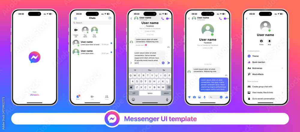 Facebook Messenger from Meta app UI template 2025 update with logo and ...