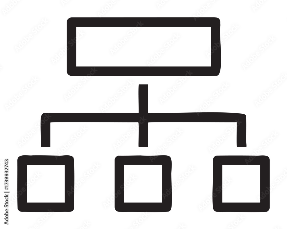Simple black outline diagram of a hierarchical organization chart with ...