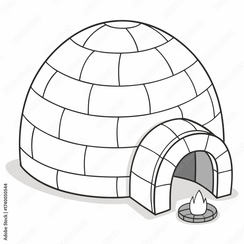 Illustration of an igloo with a fire inside, a traditional inuit ...