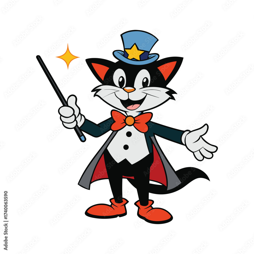 Cat magician cartoon vector illustration Stock Vector | Adobe Stock
