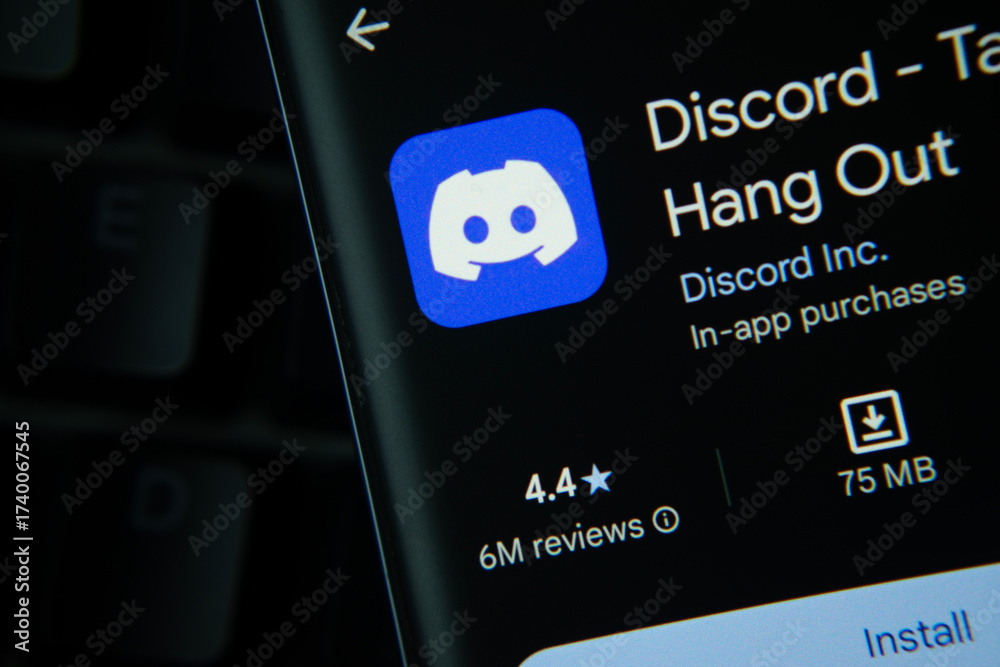 Dhaka, Bangladesh- 03 Oct 2025: Discord app from Google Playstore is displayed on a smartphone ...