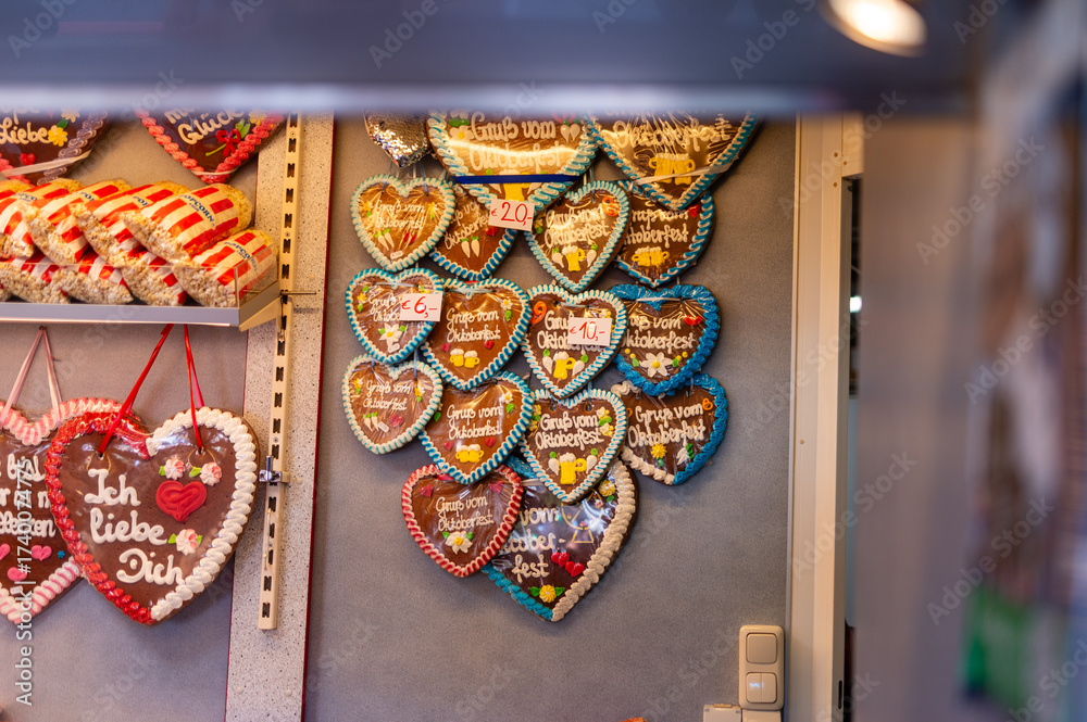 Munich, Germany - October 3rd 2025: Lebkuchen hearts reading “Gruß vom ...