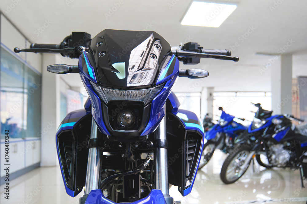 Lima peru sep 26 2025: Blue yamaha fz25 motorbike standing prominently ...