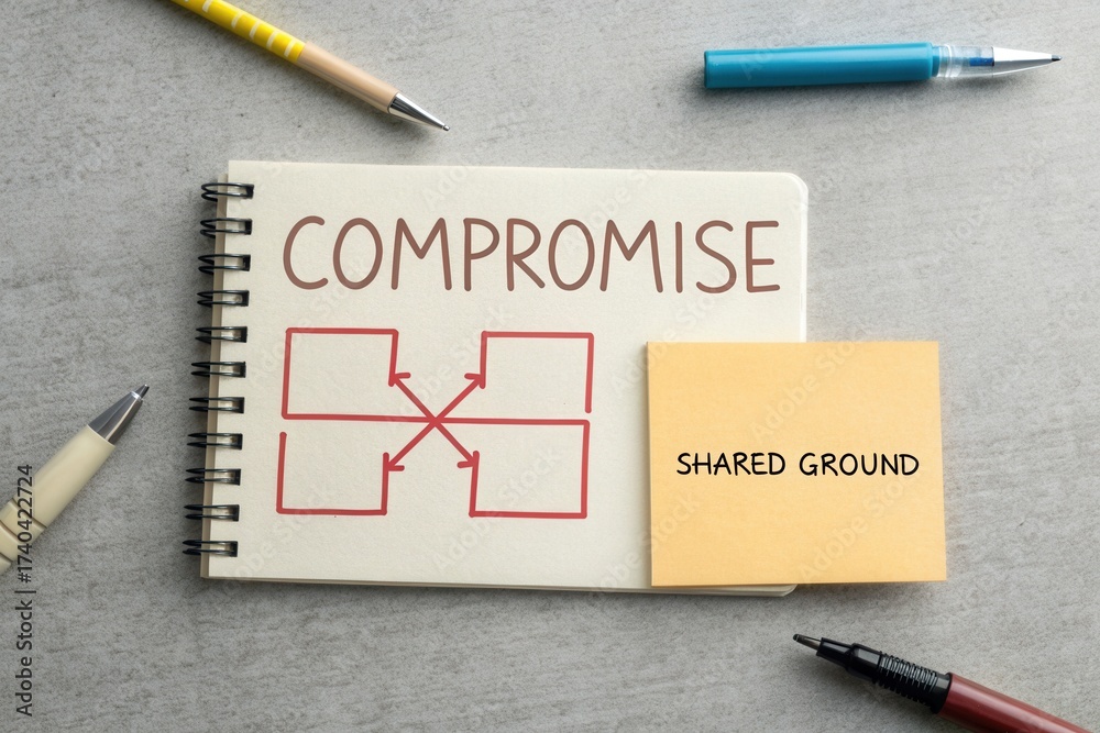 Diagram of compromise and shared ground concept on a notebook Stock ...