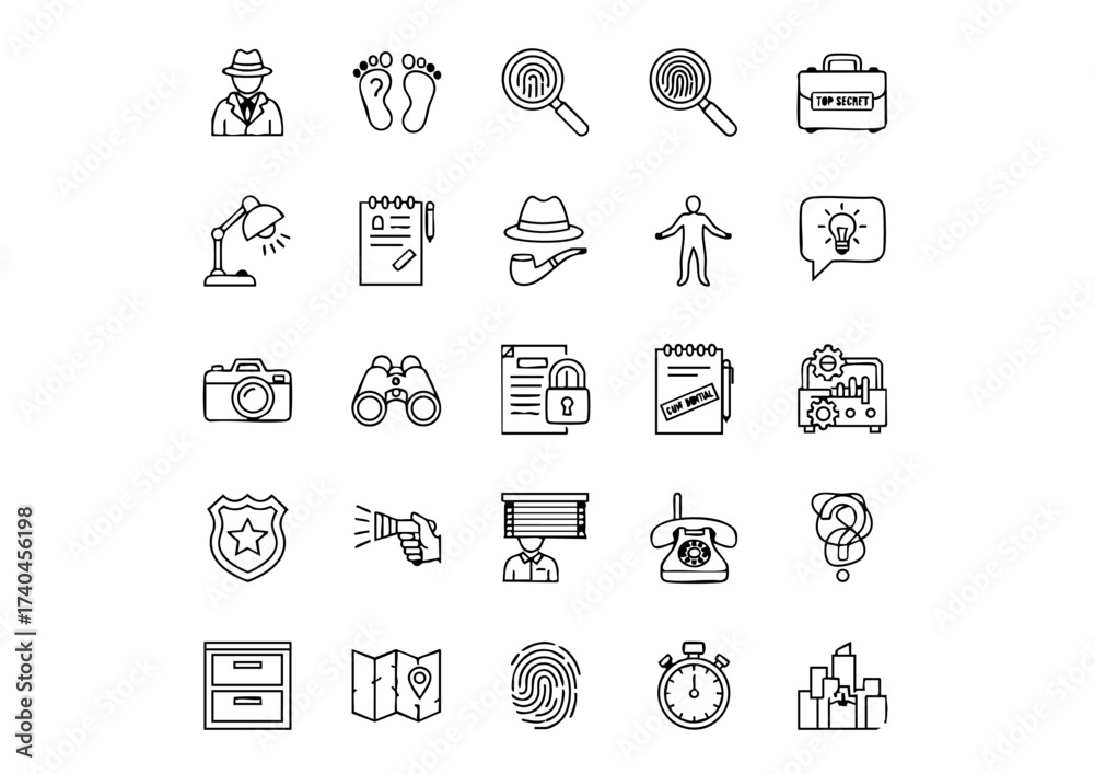 Private Eye Vector Pack: Black & White Detective Icons, Case Files ...