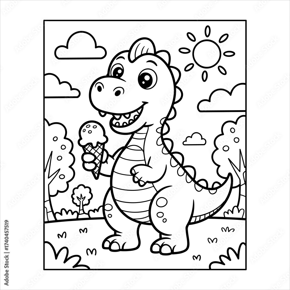 Praca wektorowa bez tantiem: Cute Dinosaur Coloring Page for Kids Fun ...