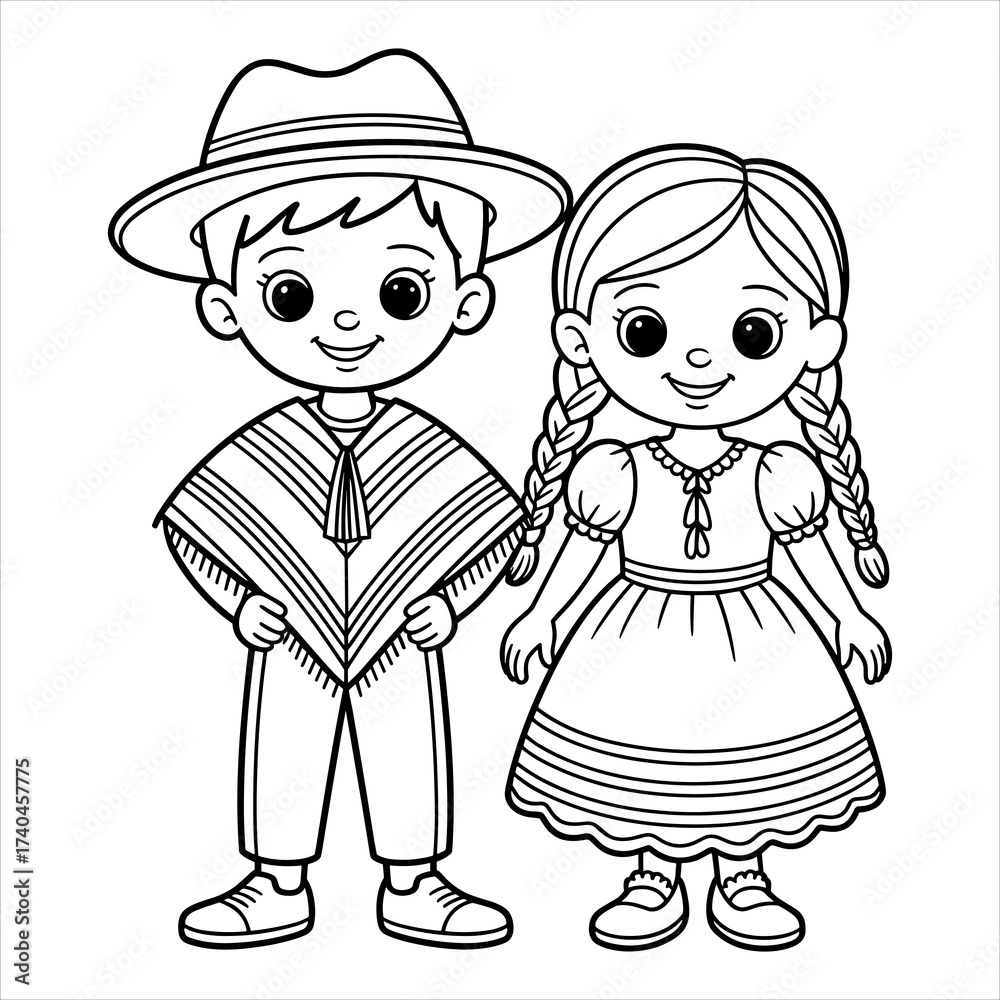 Vector de Stock Cute Kids Coloring Page Cartoon Boy and Girl in ...
