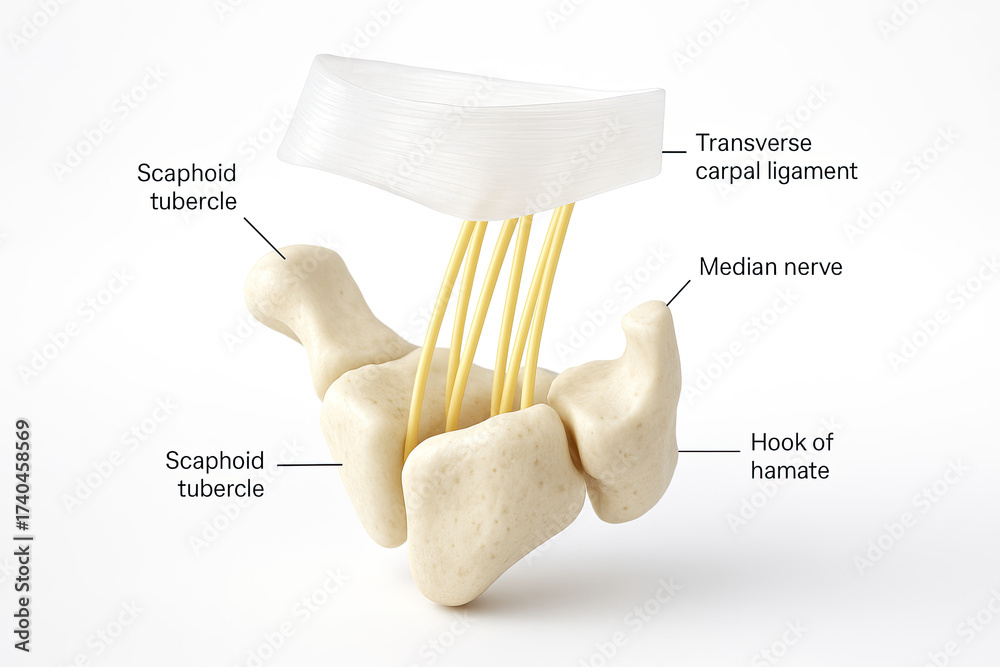 Anatomical model of the human wrist, showing the transverse carpal ...