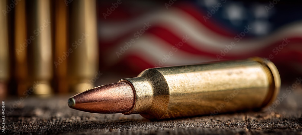 Stock-Illustration „Bullet and America flag background. Weapon gunfire ...