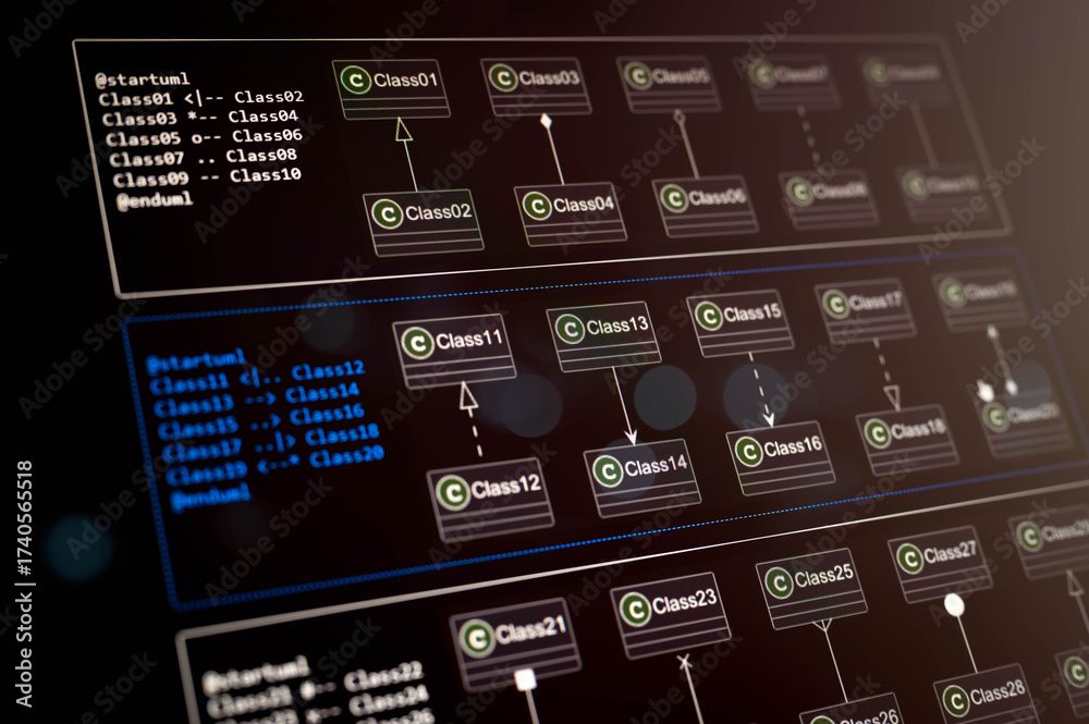 Software development diagram showing object-oriented class ...