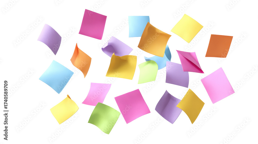 flying colorful sticky notes Pages isolated on transparent background ...
