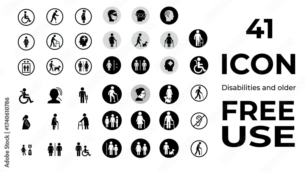 Collection Of Disability And Elderly Symbols, Free Use Icon Set For ...