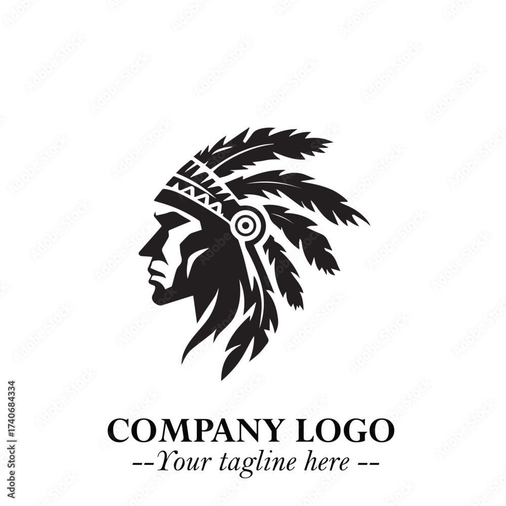 Vector de Stock Black and White Tribal Chief Logo Symbol in Bold ...