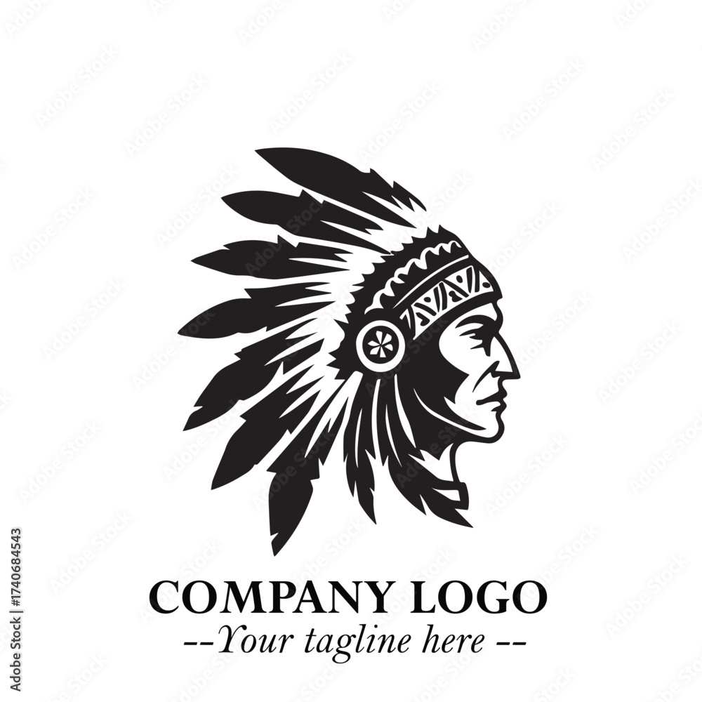 Vector de Stock Black and White Tribal Chief Logo Symbol in Bold ...