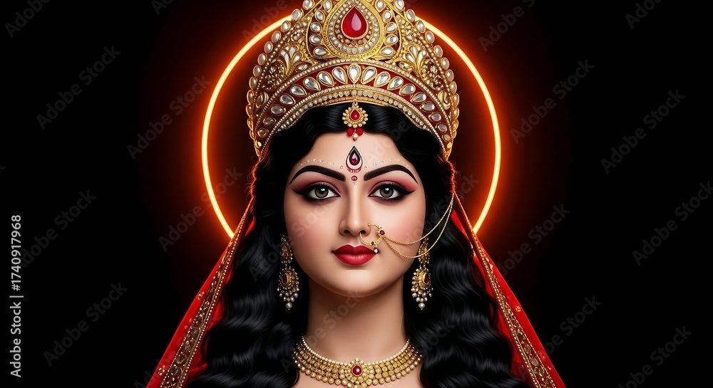 Photo Stock Divine Goddess Durga with Trident,Spiritual Durga Idol ...