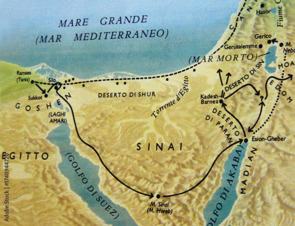 The route of the Exodus of the Israelites from Egypt to the Land of ...