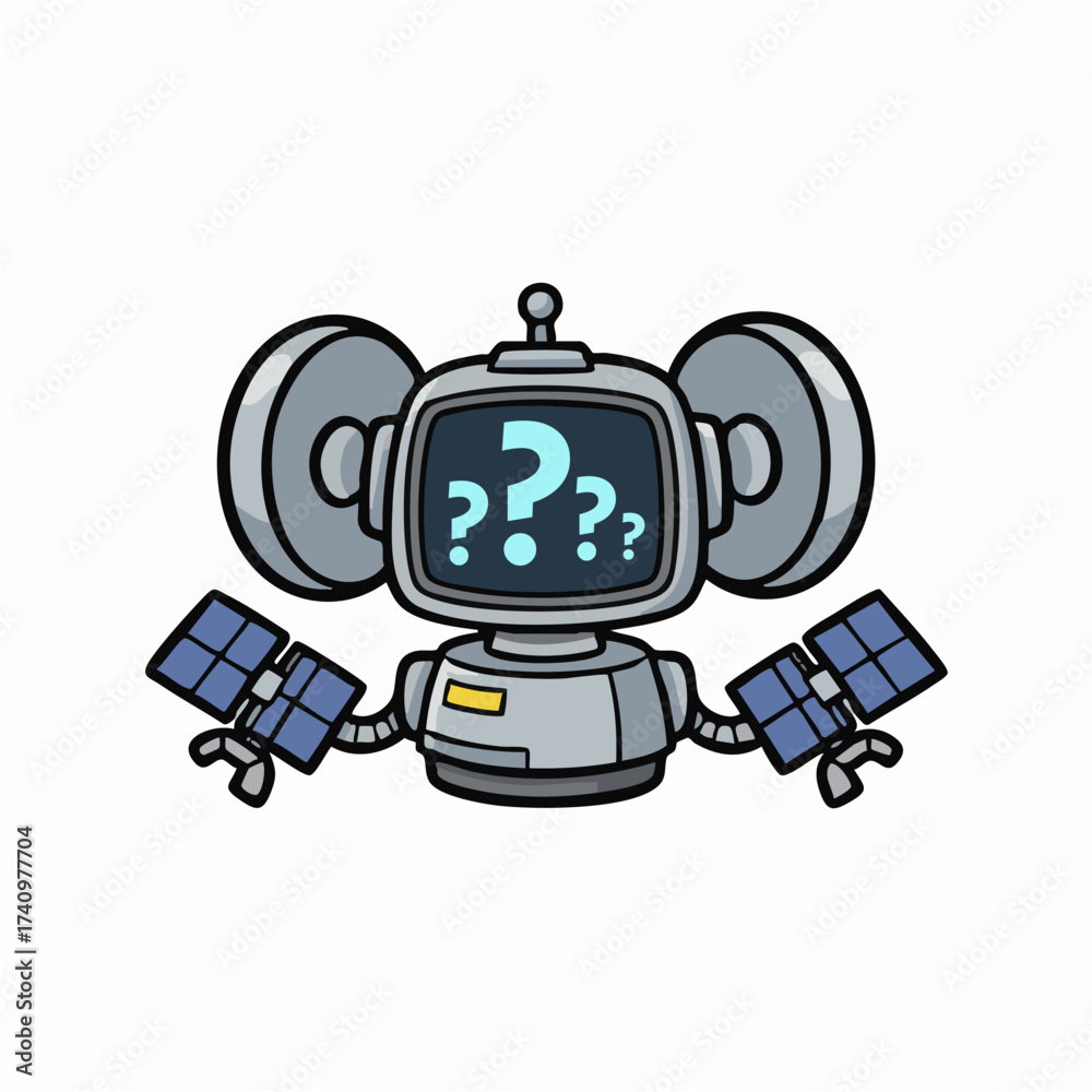 Confused Robot with Question Marks and Solar Panels Digital ...