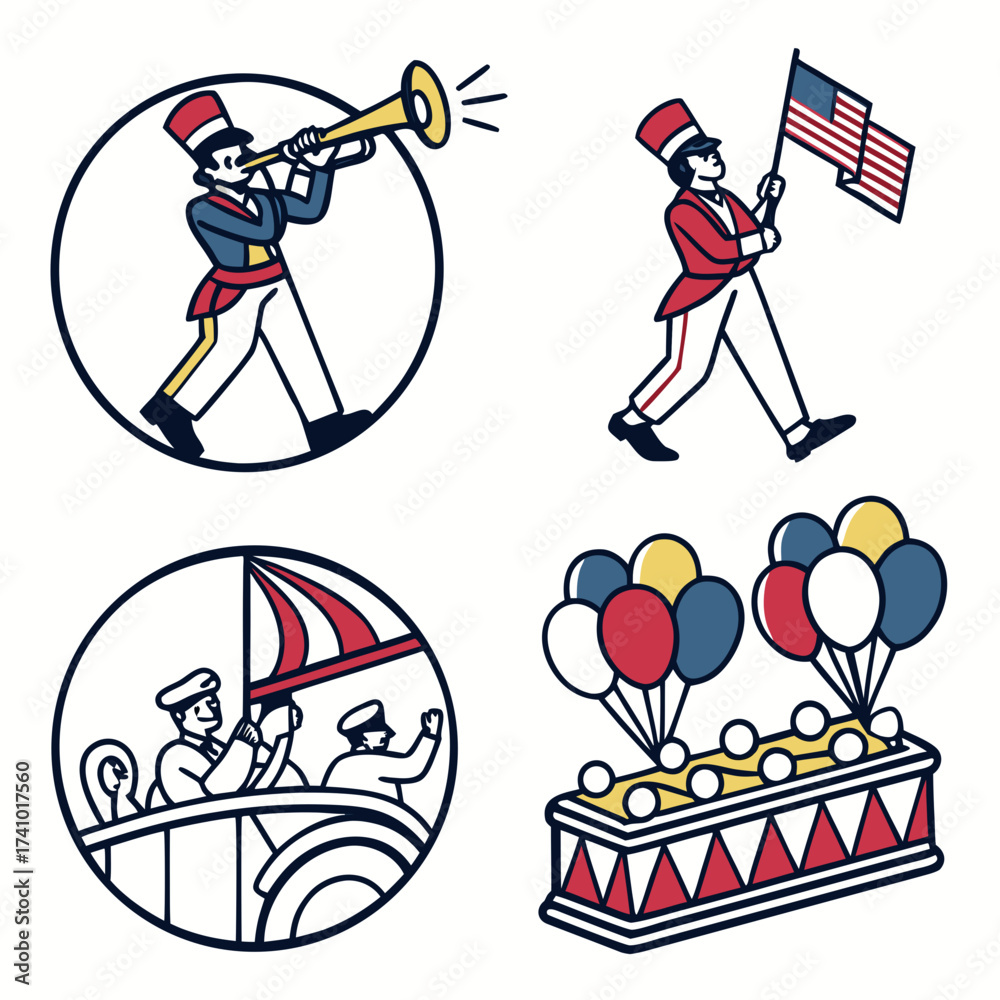 Stock-Vektorgrafik „Collection of stylized illustrations depicting a ...