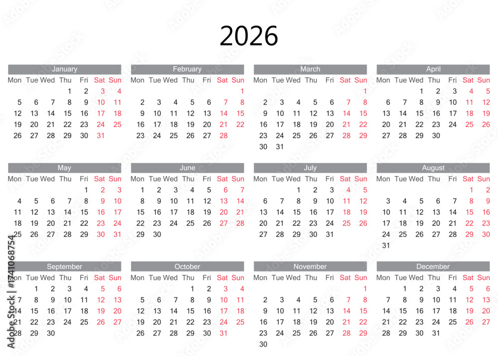Simple 2026 Calendar Display Featuring Months and Days in Modern Layout ...
