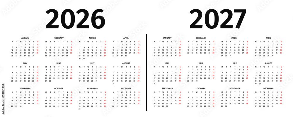 Annual calendar for 2026 and 2027. Calendar template for 2026 and 2027 ...