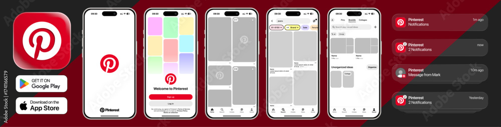 Image vectorielle Stock Pinterest app UI template 2025 update with iOS ...