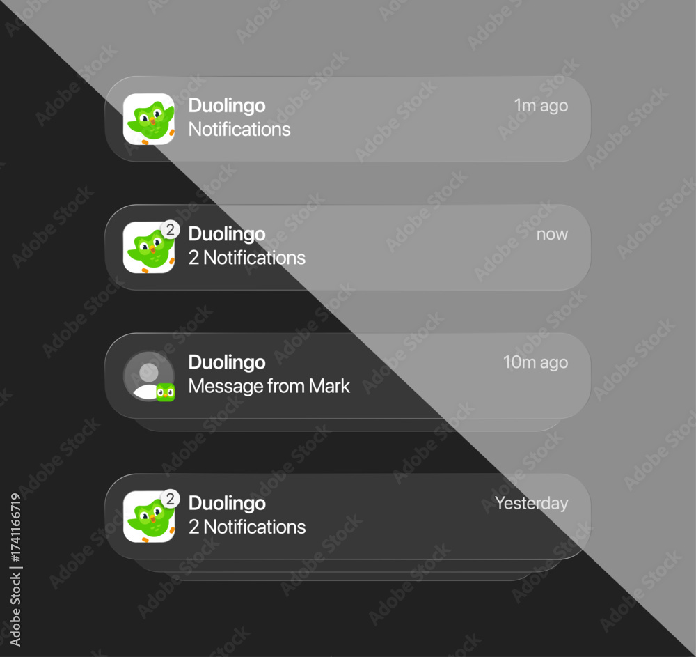 Duolingo iOS 26 UI template with liquid glass notification design ...