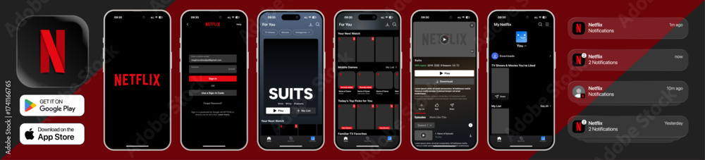 Vector de Stock Netflix app UI template 2025 update with logo and iOS ...