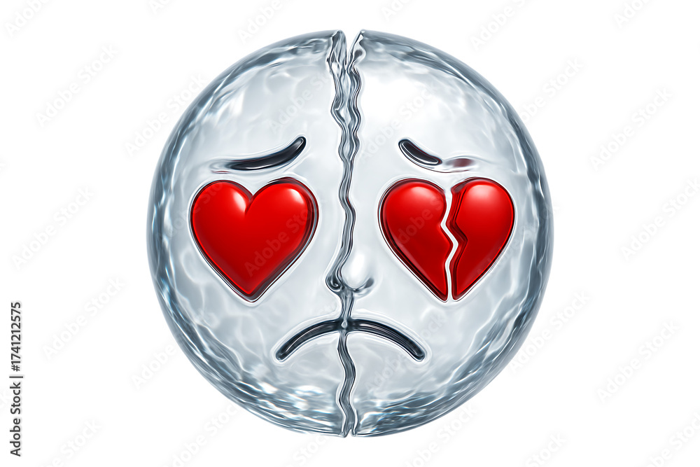 Split Mind. Love and Heartbreak. Duality. An isolated sad emoji brain ...