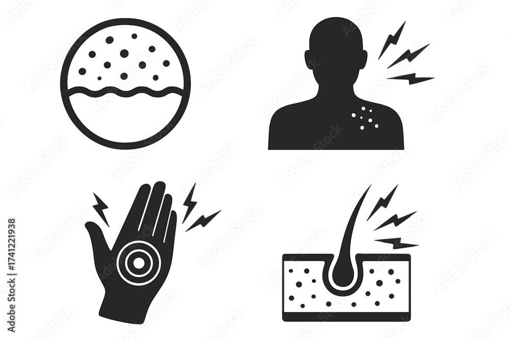 Image vectorielle Stock Pain dermatology icon set. Skin allergy, rash ...
