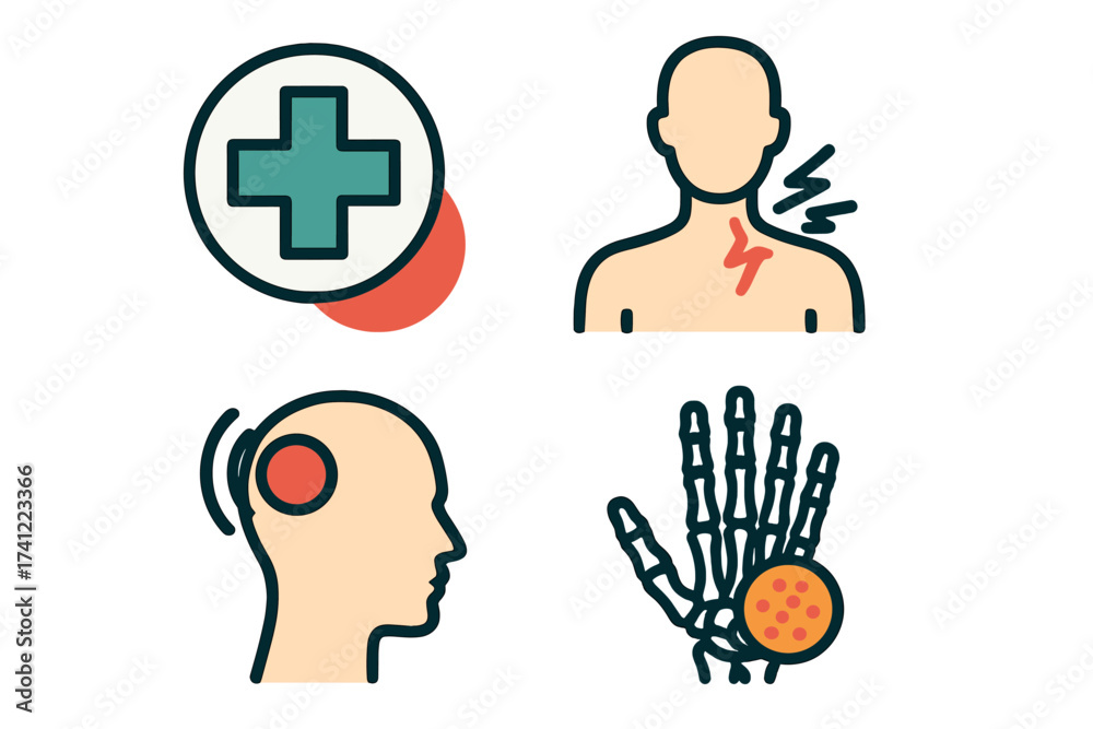 Medical and pain icon collection. Vector illustrations of health care ...