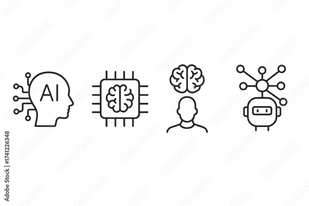 AI artificial intelligence evolution icon set. Machine learning, deep ...