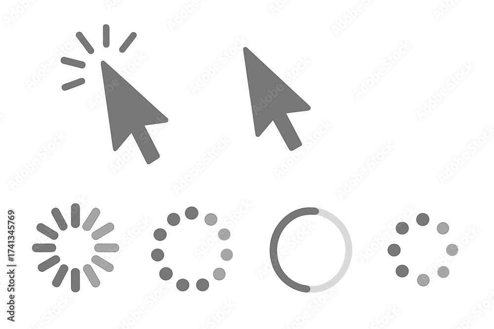 Computer mouse cursor arrow and click icons set with various loading ...