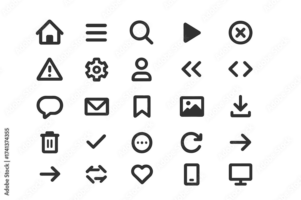 Universal web icons set for UI and UX design. Collection of essential glyph pictograms for ...