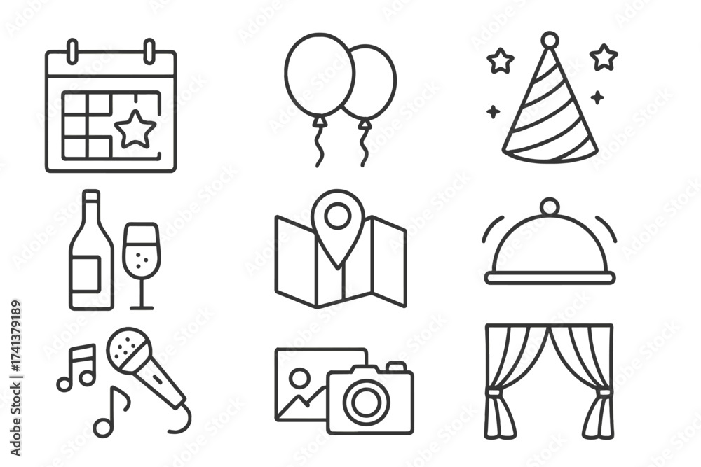 Event planning line icon set. Party and celebration symbols for web and ...