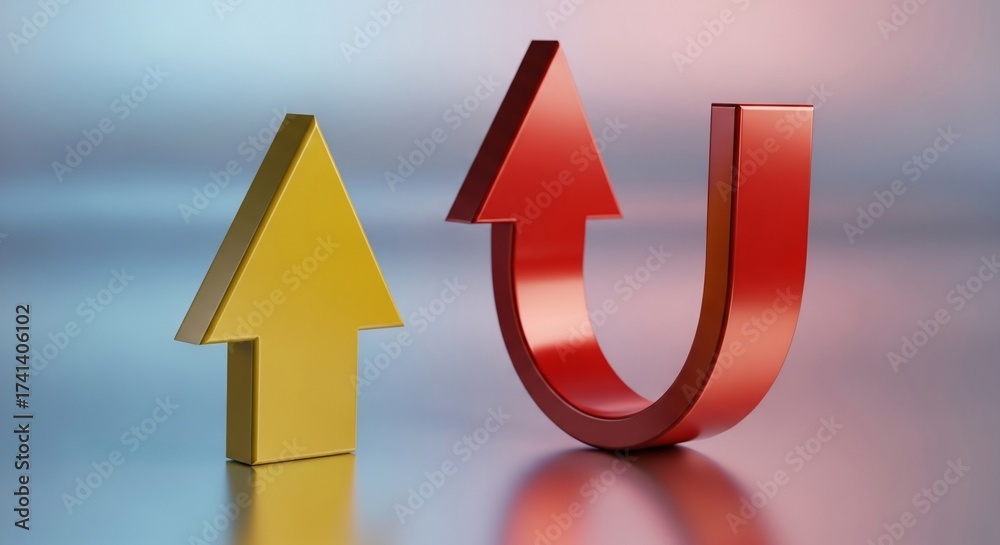 Upward Arrow Symbol and Red U Turn Arrow Symbol Indicating Directional ...