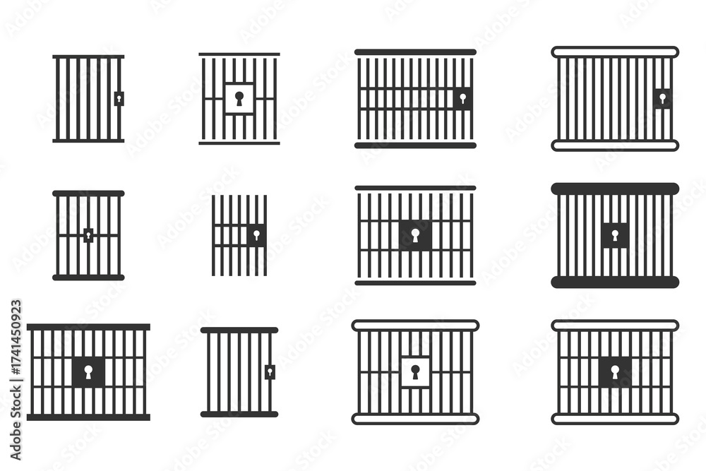 Prisoner icon in vector. Prison or jail silhouette symbol. Metal cage ...