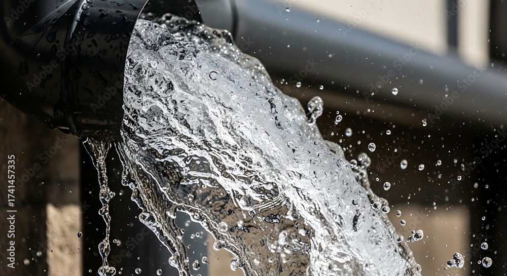 Close-Up Rainwater Flow in Downspout Pipe. Stormwater Drainage System ...
