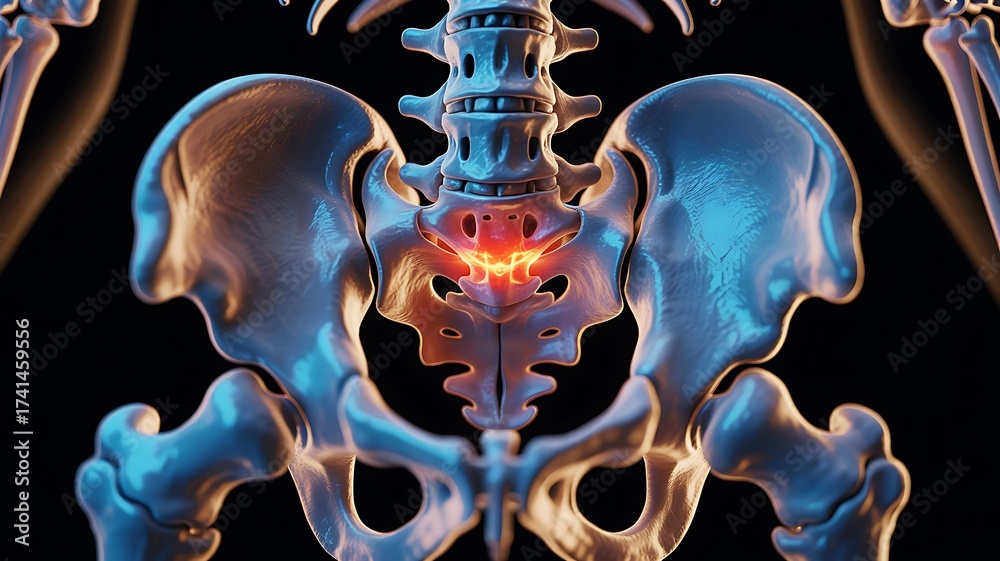 Lumbar Spine and Pelvis with Highlighted Sacroiliac Joint Pain Stock ...