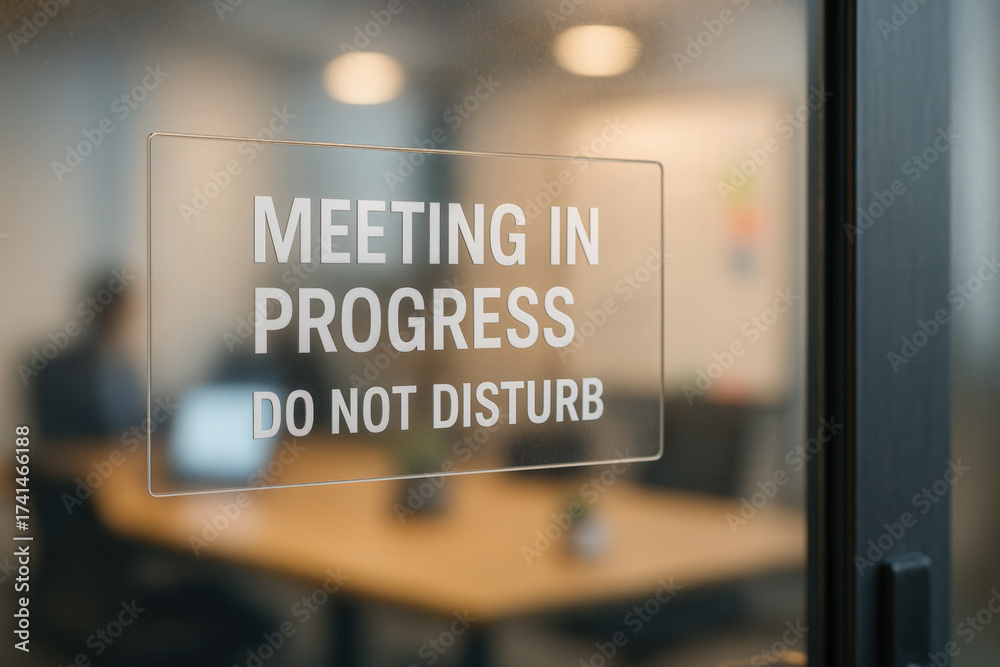 Meeting In Progress Do Not Disturb Sign On Glass Office Door Stock ...